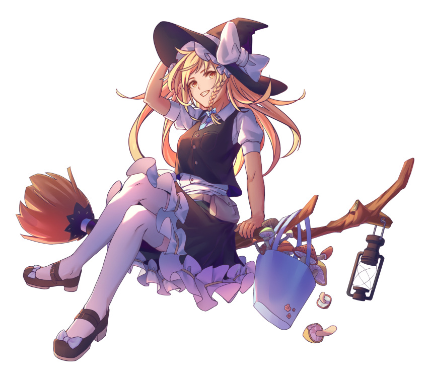 Safebooru - 1girl black footwear black headwear black skirt blonde hair blue bow blue neckwear ...