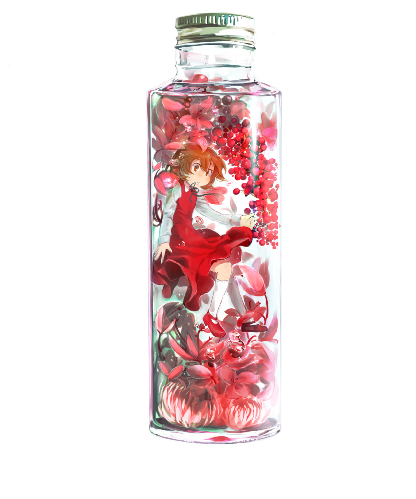 Safebooru 1girl Bottle Brown Hair Dress Flower Full Body Highres In 8221