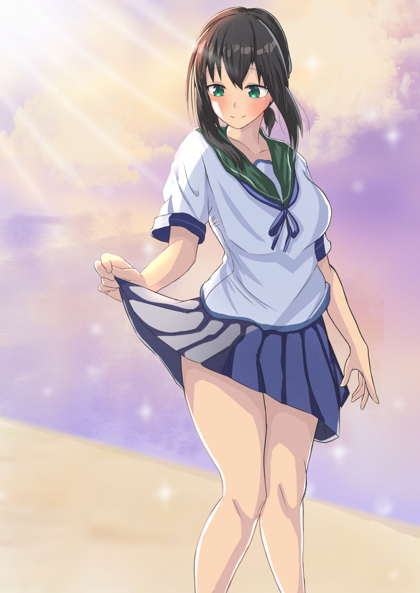 Safebooru - 1girl absurdres agachi (shunya12300724) black hair blue sailor collar blue skirt ...