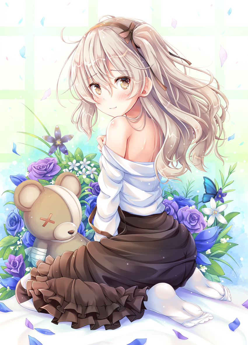 Safebooru - 1girl akashio (loli ace) back bare shoulders black skirt blue flower blush boko ...