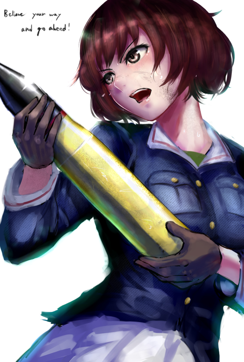 Safebooru - 1girl akiyama yukari bangs black gloves blue jacket brown eyes brown hair commentary ...