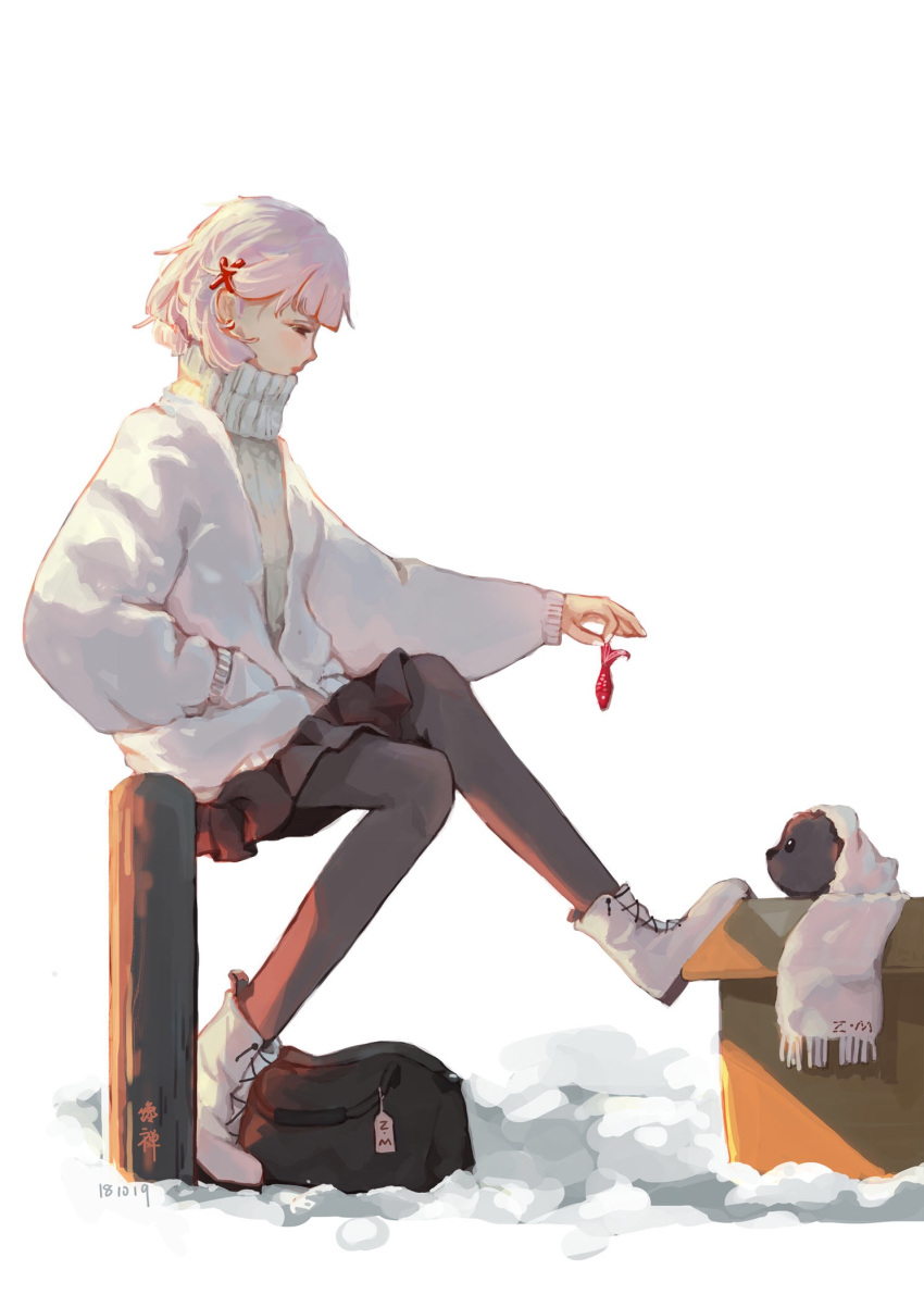 Safebooru - 1girl bag black cat black legwear black skirt boots brown ...