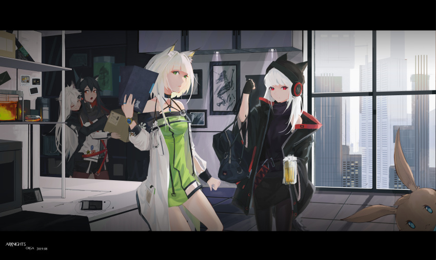 Safebooru - 4girls :o absurdres animal ear fluff animal ears animal hat arknights artist name ...