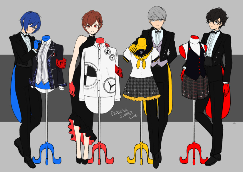 Safebooru - 1girl 3boys amamiya ren arm behind back atlus bangs black dress black eyes black ...