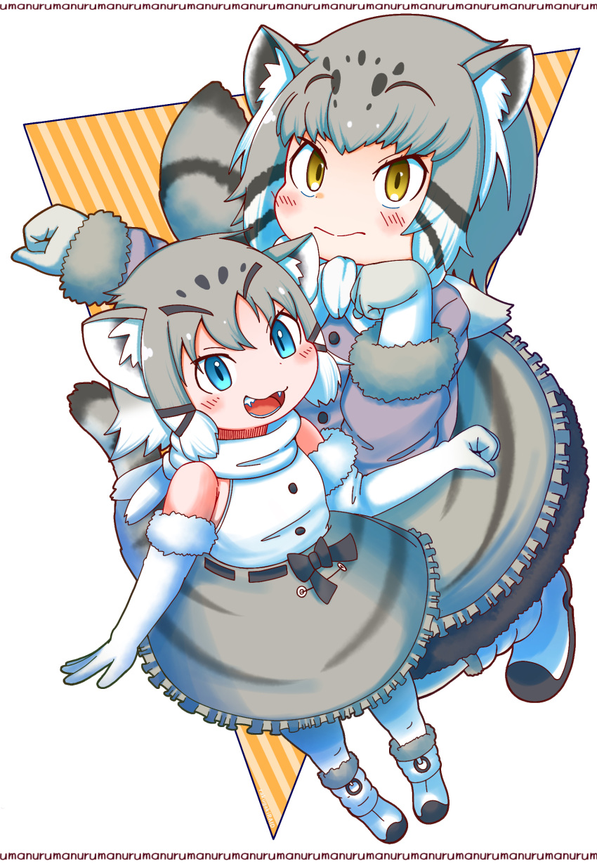Safebooru - 2girls :d animal ear fluff animal ears artist name bangs bare shoulders blue eyes ...