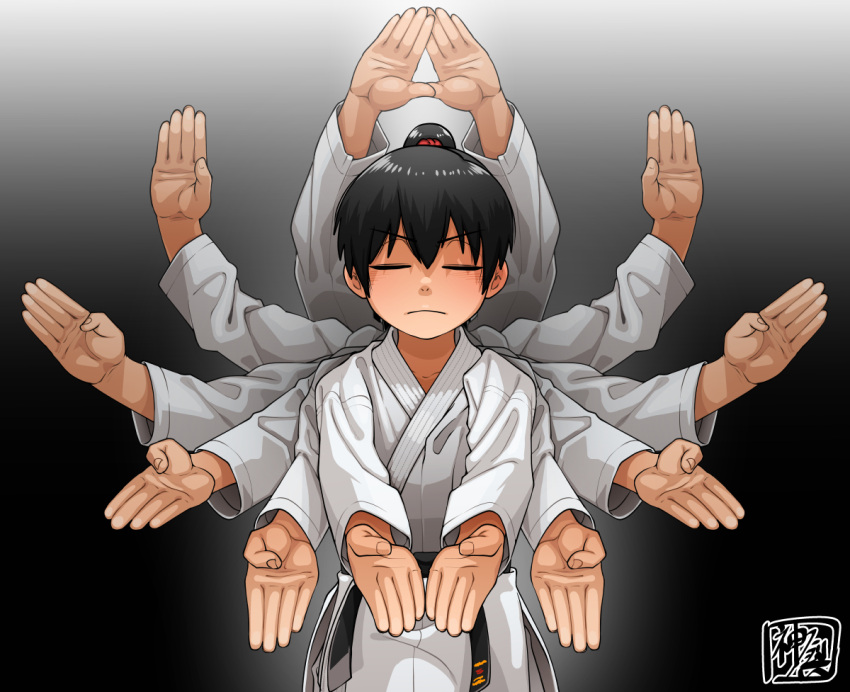 Safebooru 1boy Black Hair Blush Closed Eyes Dougi Gradient Gradient 5722