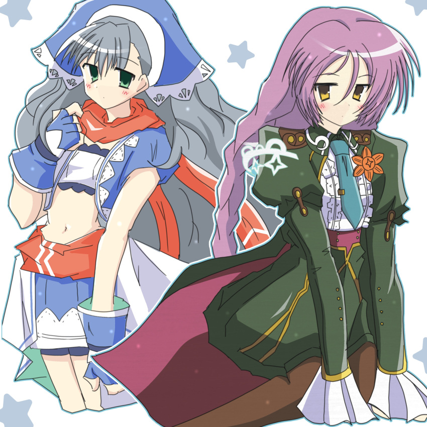 Safebooru - 2girls absurdres bike shorts blue jacket blue necktie blush braid brown pantyhose ...