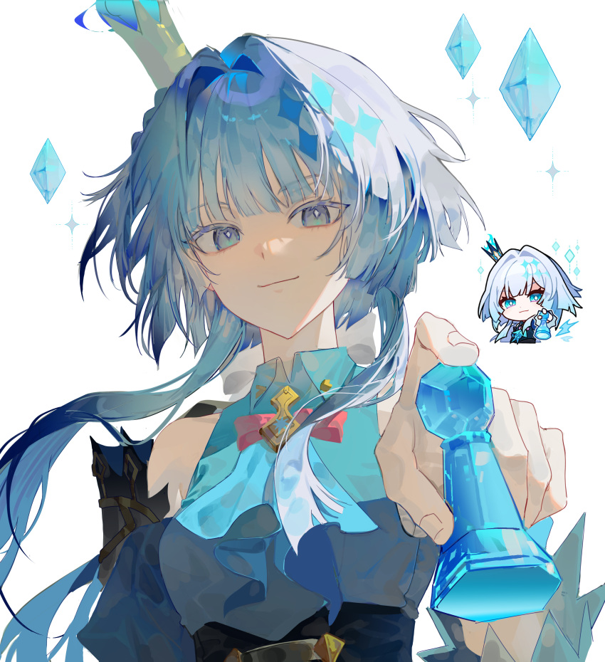 Safebooru - 1girl absurdres blue dress blue eyes blue hair breasts cerydra (honkai: star rail ...