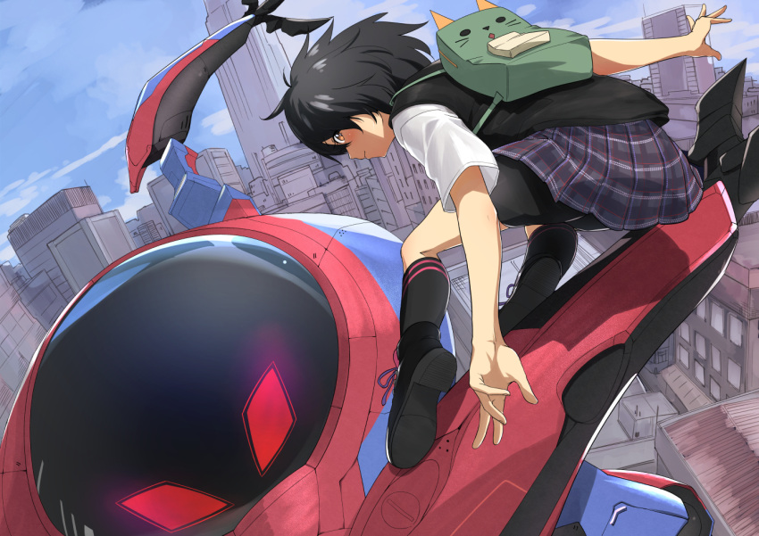 Safebooru - 1girl amefurashi backpack bag bike shorts black footwear black hair black legwear ...