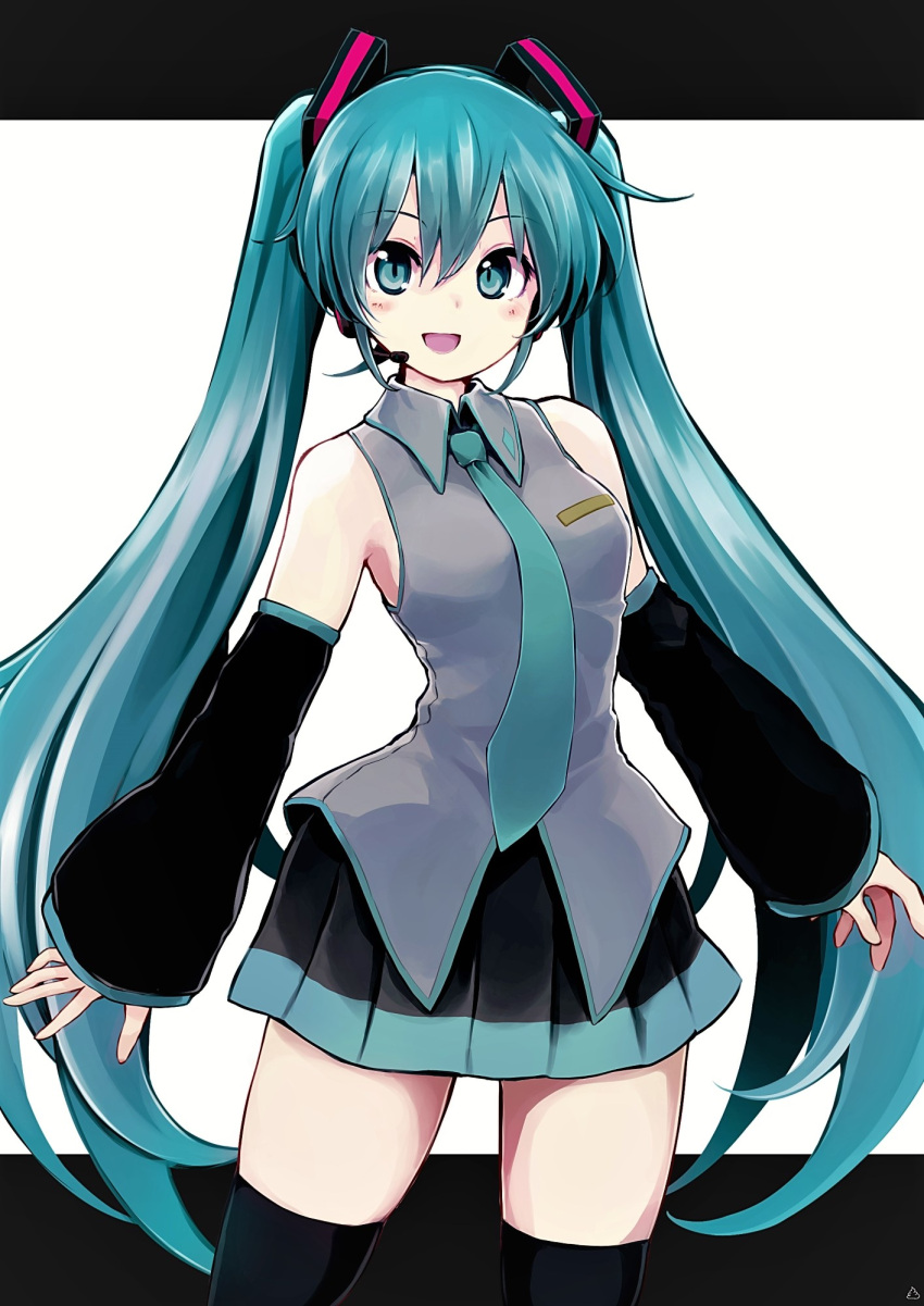 Safebooru - 1girl aqua eyes aqua hair azumaya toushirou black legwear black sleeves cowboy shot ...