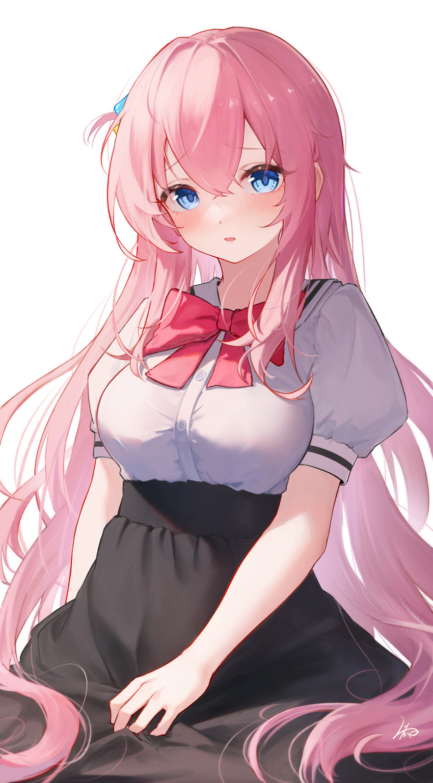 Safebooru - 1girl black skirt blue eyes bocchi the rock! bow bowtie breasts commentary request ...