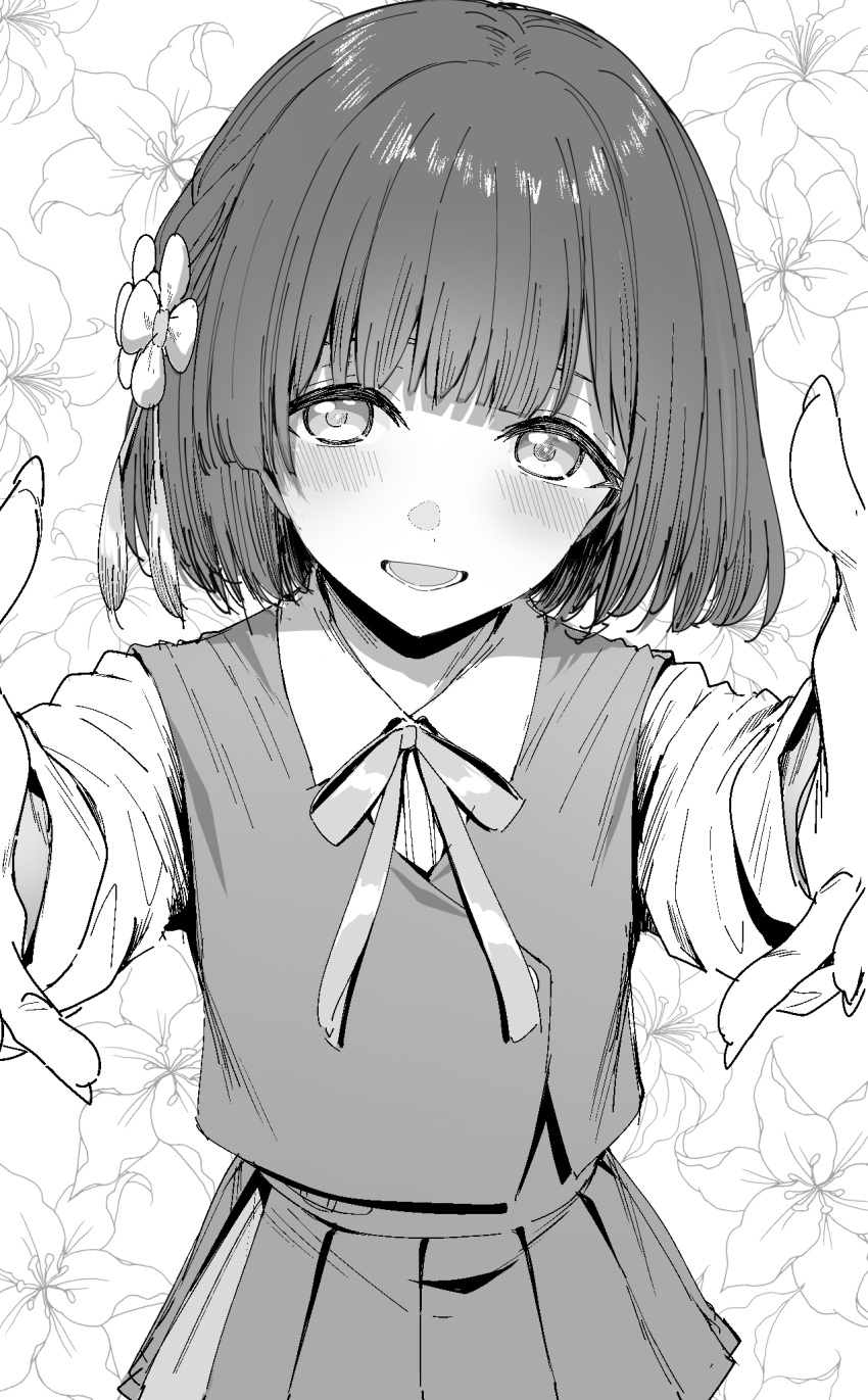 Safebooru 1girl Blush Cowboy Shot Floral Background Flower Gakuen 1600