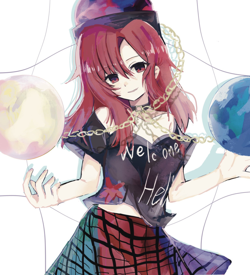Safebooru - 1girl black shirt ebuna english text hair ornament hecatia ...