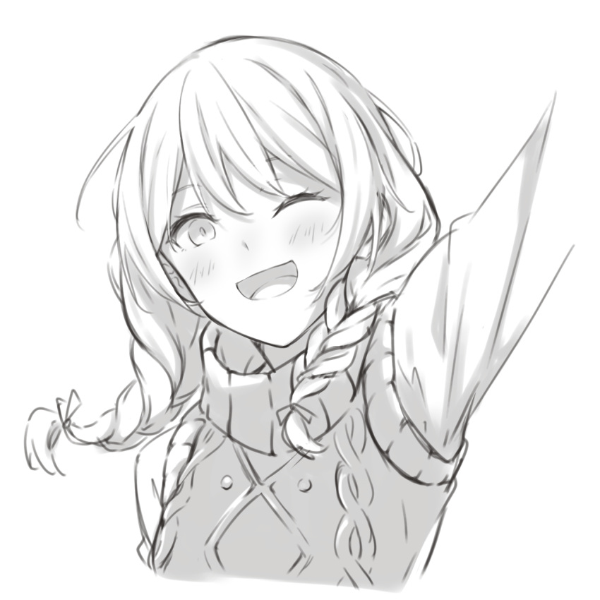 Safebooru - 1girl arm up bang dream! blush braid commentary greyscale ...