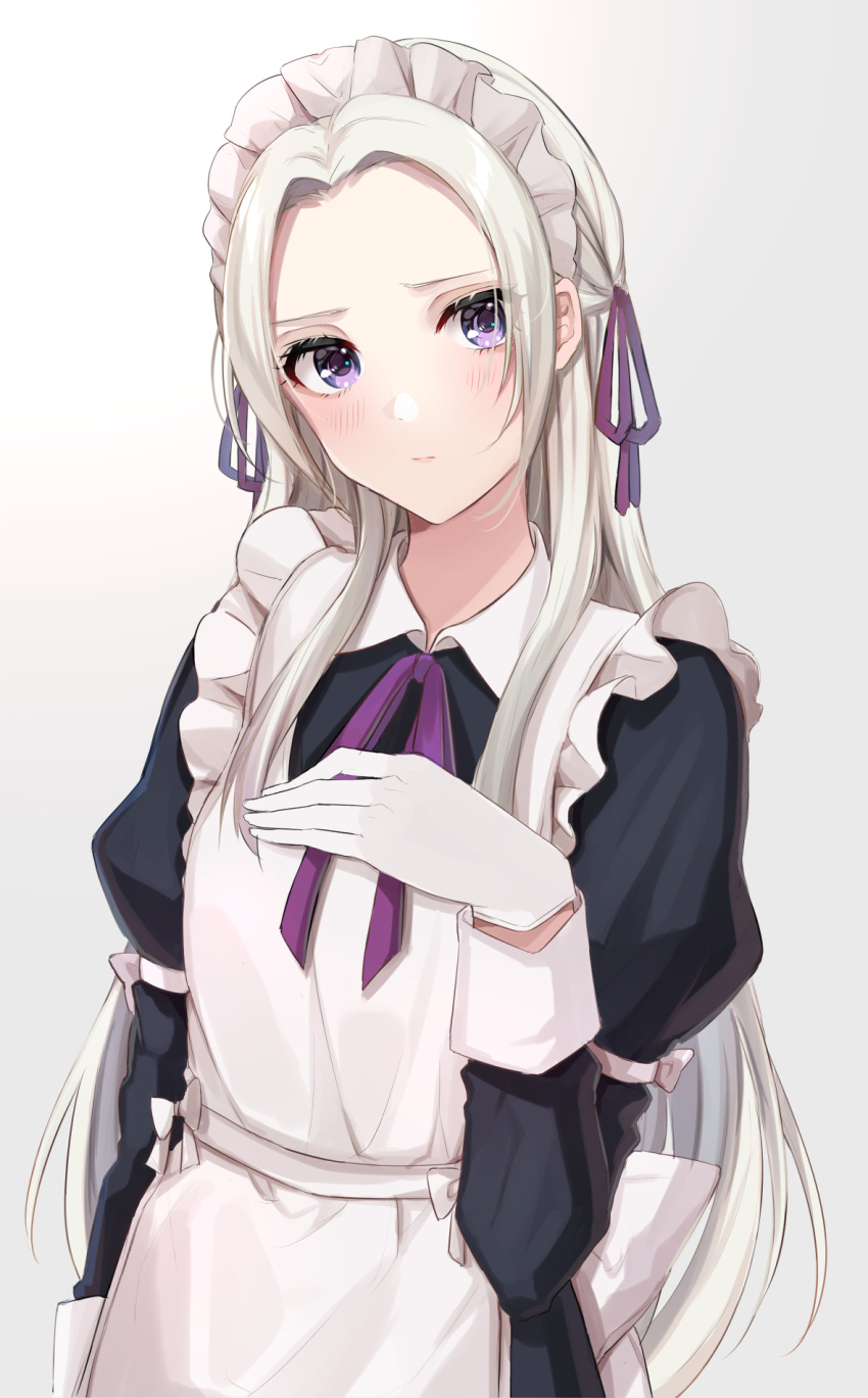 Safebooru - 1girl alternate costume apron bangs black dress blonde hair blue eyes blush closed ...