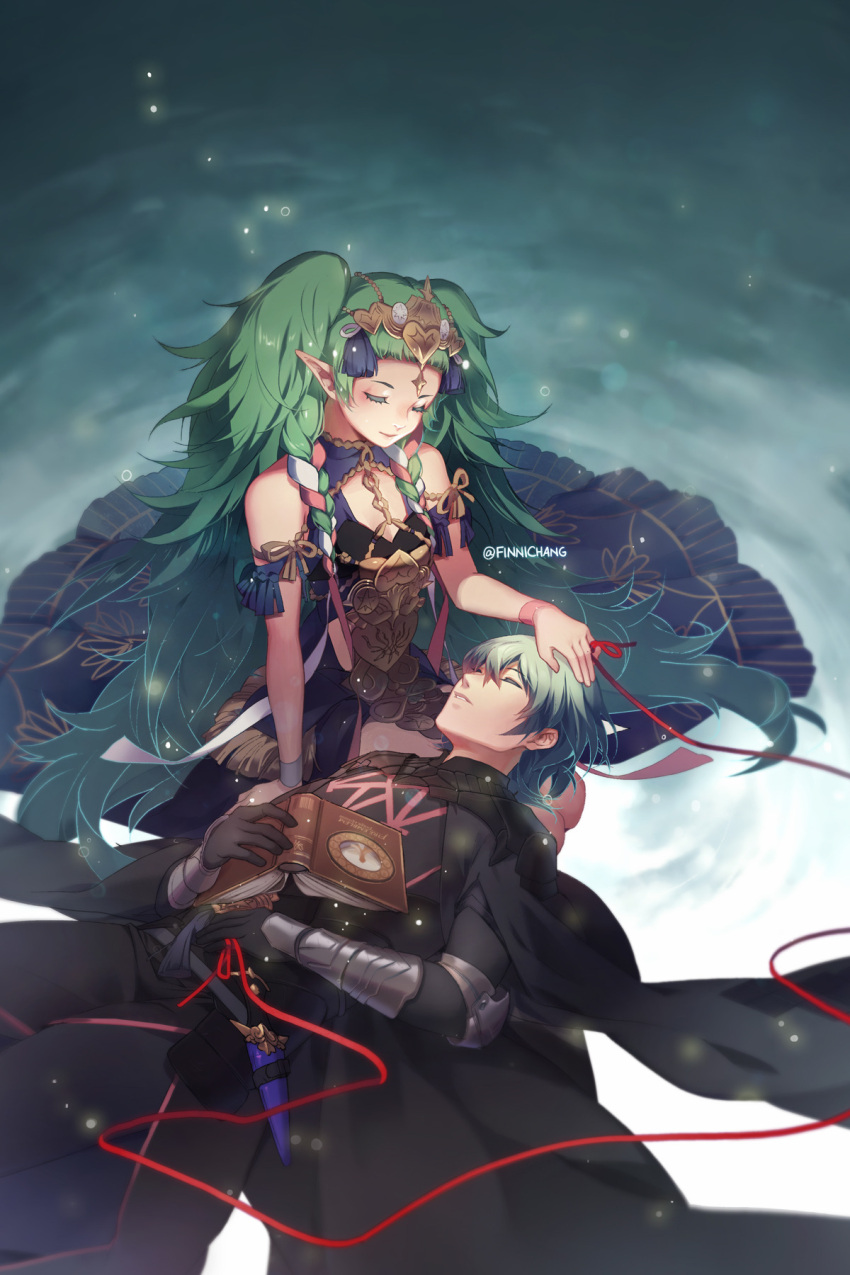 Safebooru - 1boy 1girl arm guards artist name black gloves book byleth (fire emblem) byleth ...