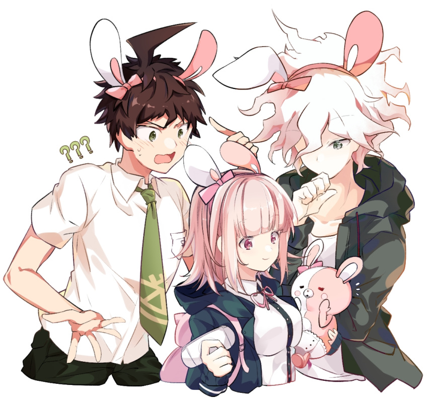 Safebooru - 1girl 2boys ?? animal ears artist request bangs black ...