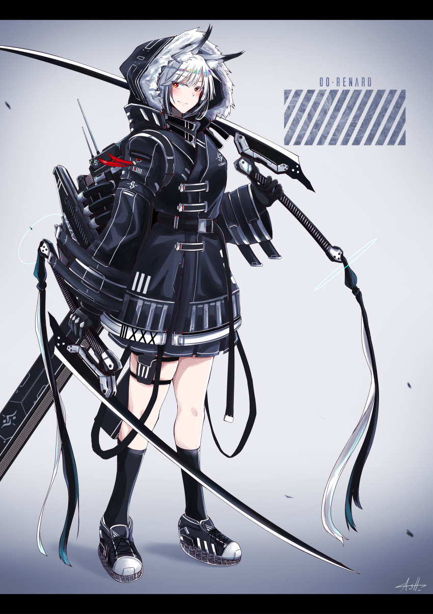 Safebooru - 1girl absurdres animal ears backpack bag black footwear black gloves black jacket ...