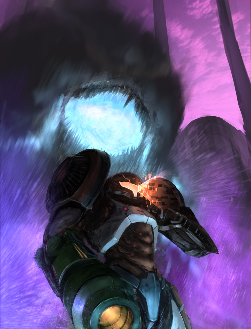 Safebooru - 1girl arm cannon armor attack behind another breastplate chykka dark suit dennou ...