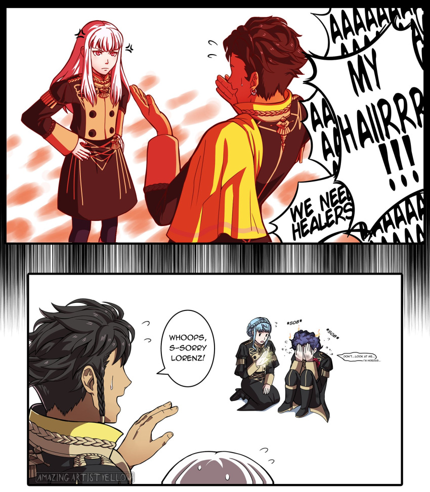 Safebooru - 2boys 2girls amazingartistyellow anger vein artist name ...