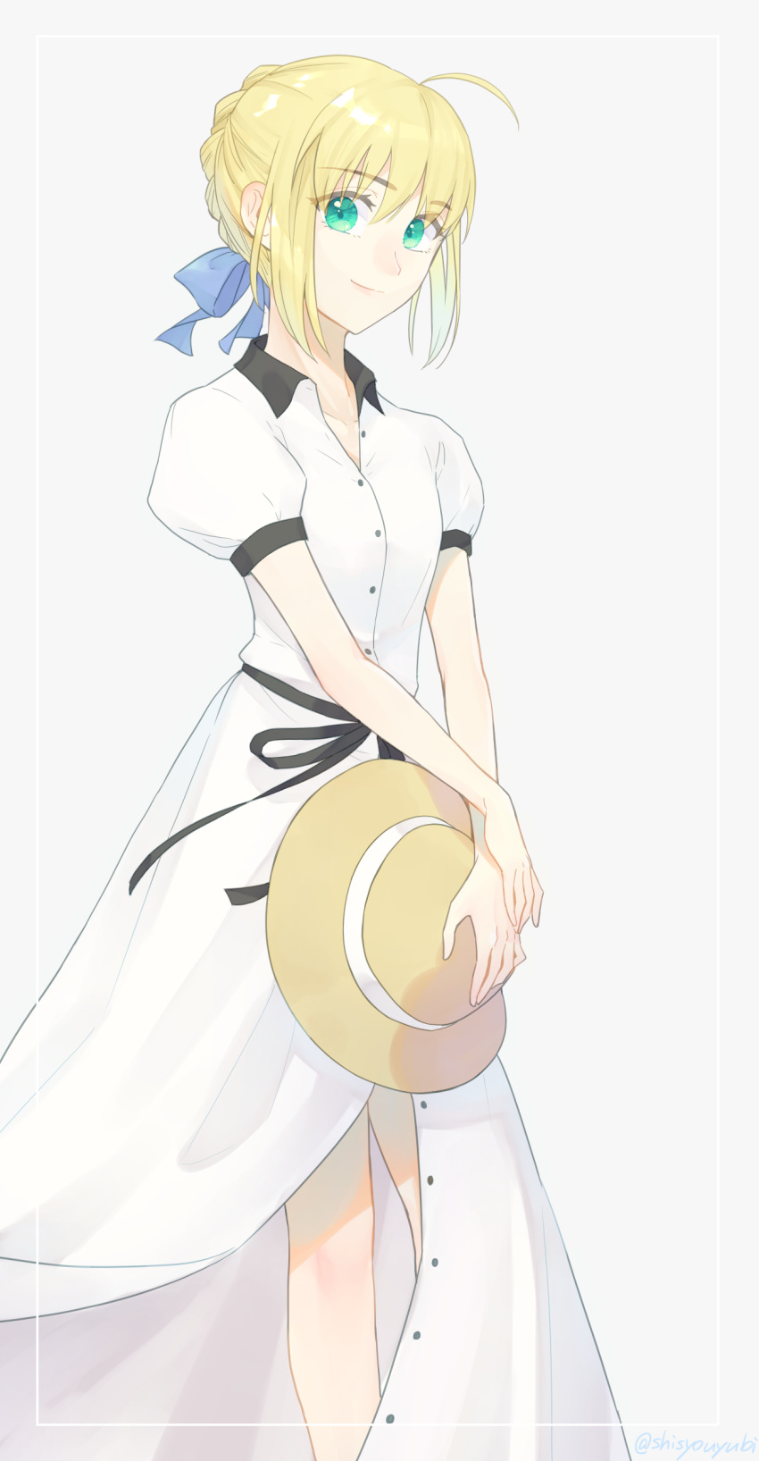 Safebooru - 1girl absurdres ahoge artoria pendragon (all) black ribbon blonde hair blue bow bow ...