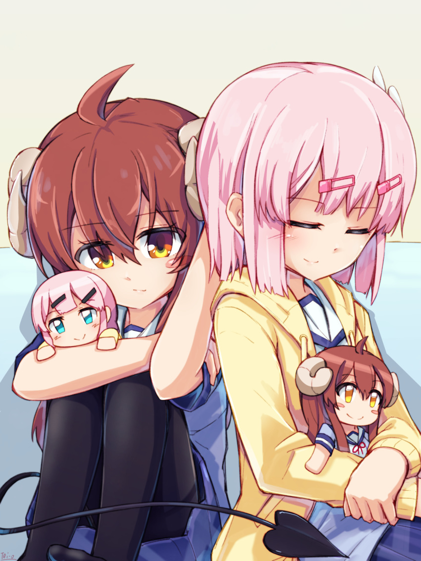 Safebooru - 2girls ahoge blush stickers brown eyes brown hair character ...