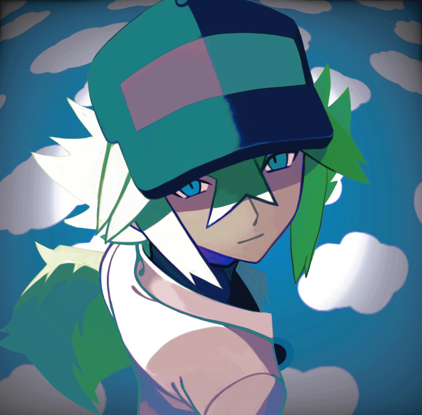 Safebooru - 1boy baseball cap black hat black shirt blue sky closed ...