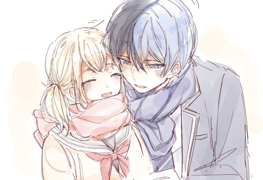 Safebooru - 1boy 1girl a7 (akssr75810) aoyagi touya azusawa kohane blazer blue hair blue scarf ...
