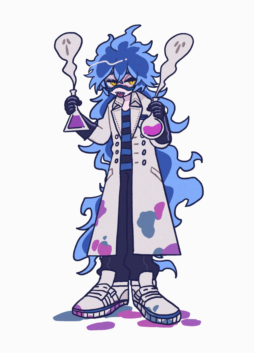 Safebooru - 1boy blue hair commentary fiery hair flask full body ...