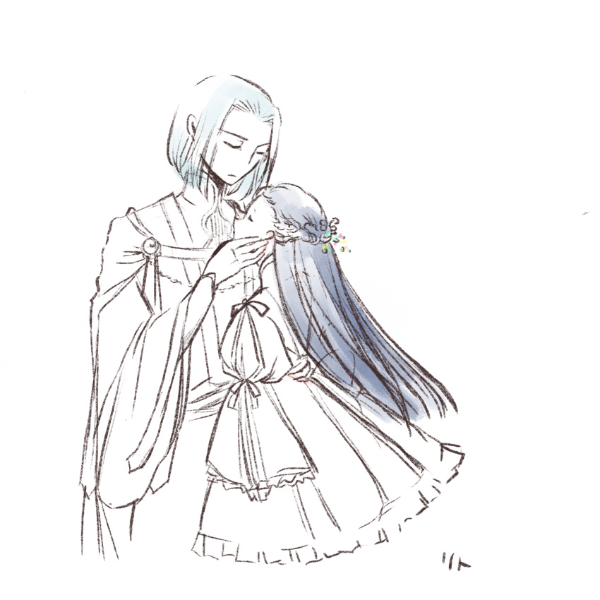 Safebooru - 1boy 1girl blue hair braid closed eyes closed mouth cropped legs dress ferdinand ...