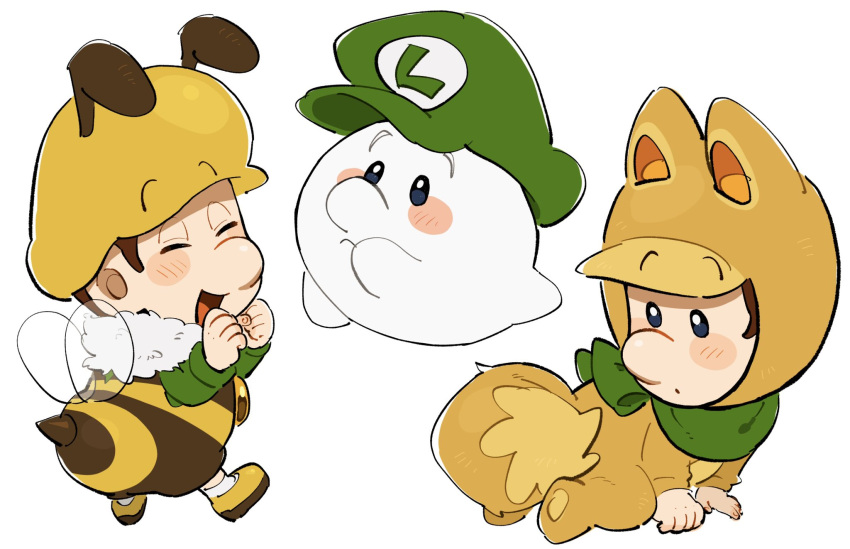 Safebooru - baby luigi back bee mario boo mario brown hair green hat ...