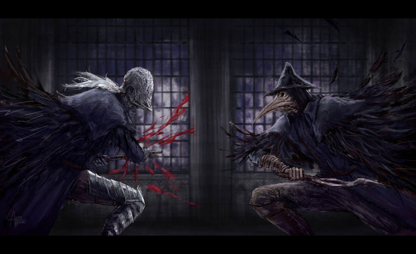 Safebooru - 1boy 1girl armor azure meraki beak bird mask black cloak ...