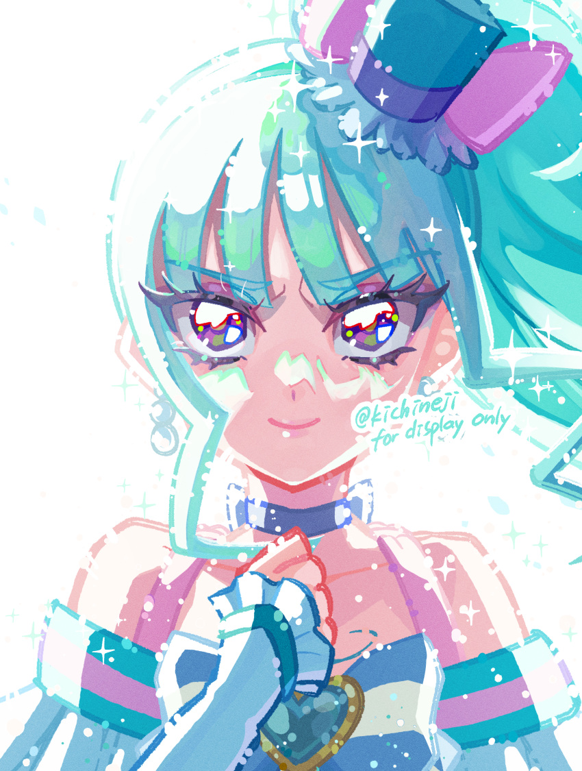 Safebooru - 1girl artist name bare shoulders blue bow blue bowtie blue choker blue gemstone blue ...