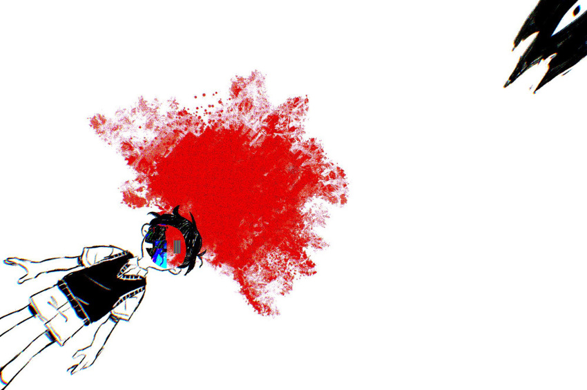 Safebooru - 1boy black hair black sweater vest blood collared shirt ...