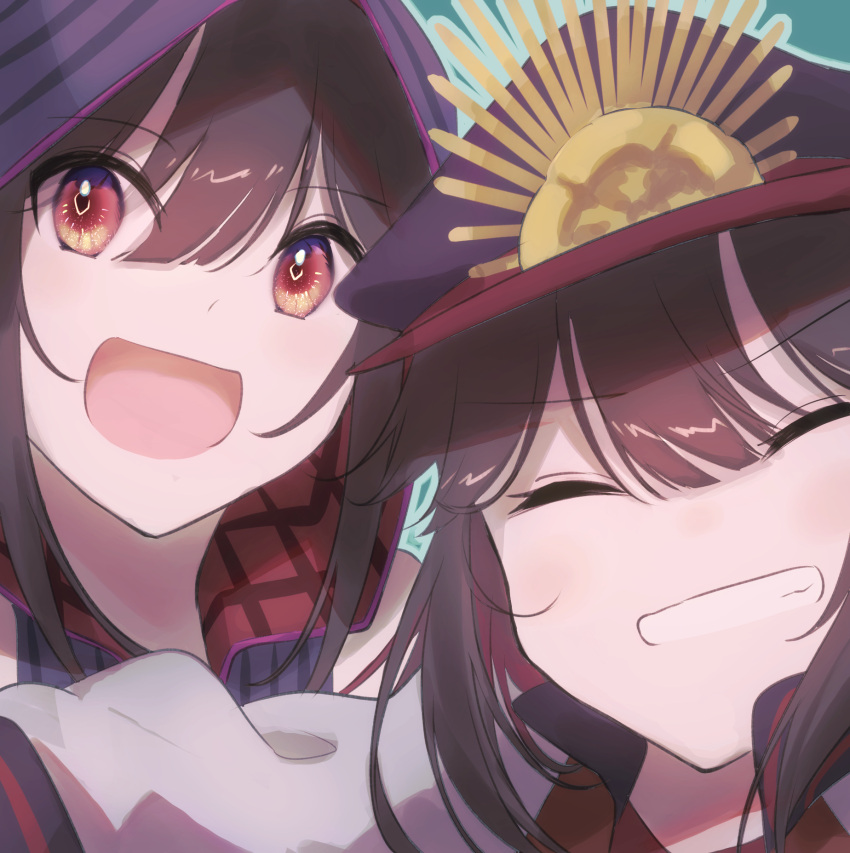 Safebooru - 1boy 1girl :d brother and sister brown hair center-flap ...