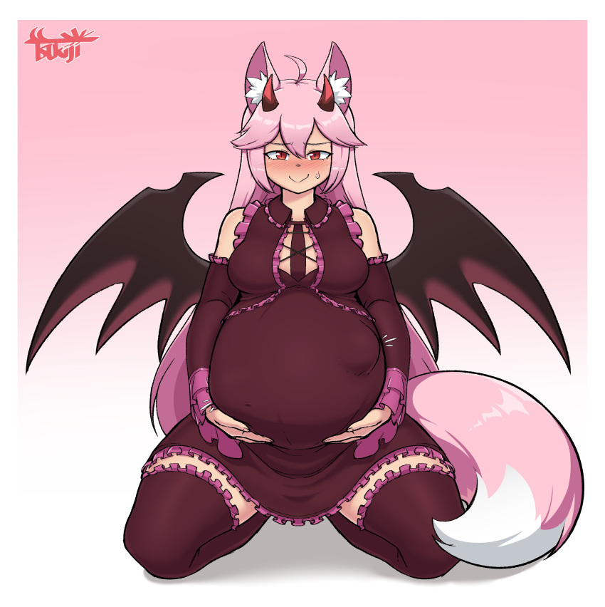Safebooru - absurdres belly big belly blush breasts hands on own stomach highres kicking long ...
