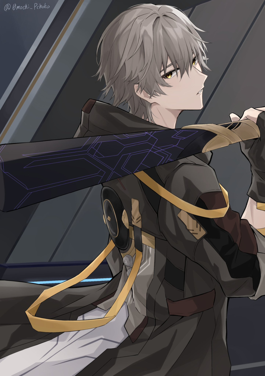 Safebooru - 1boy arm ribbon back baseball bat black coat black gloves ...