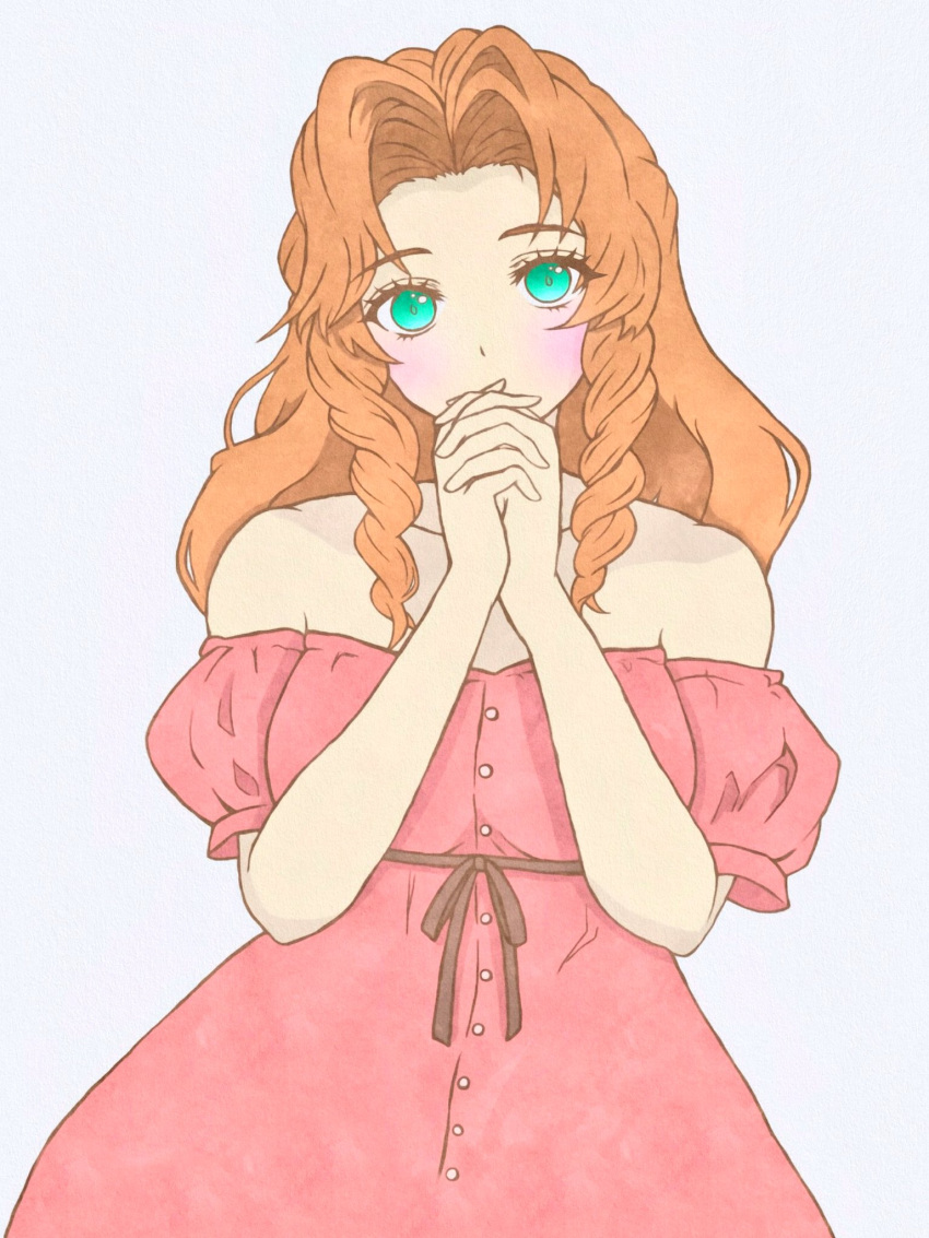 Safebooru - 11hana06 1girl aerith gainsborough alternate costume bare shoulders blush breasts ...