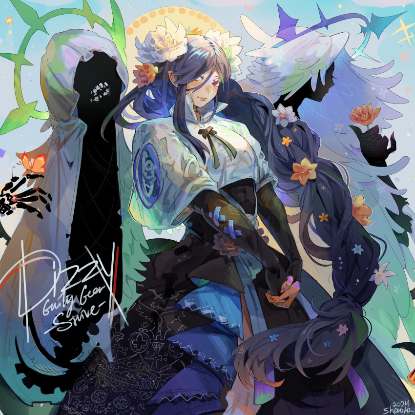 Safebooru - 1girl absurdres angel wings blue hair braid character name ...