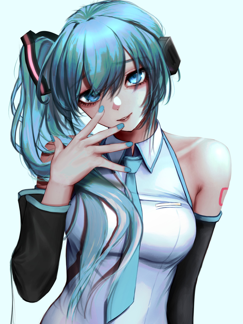 Safebooru - 1girl absurdres aqua hair aqua nails aqua necktie aqua trim bare shoulders blue eyes ...
