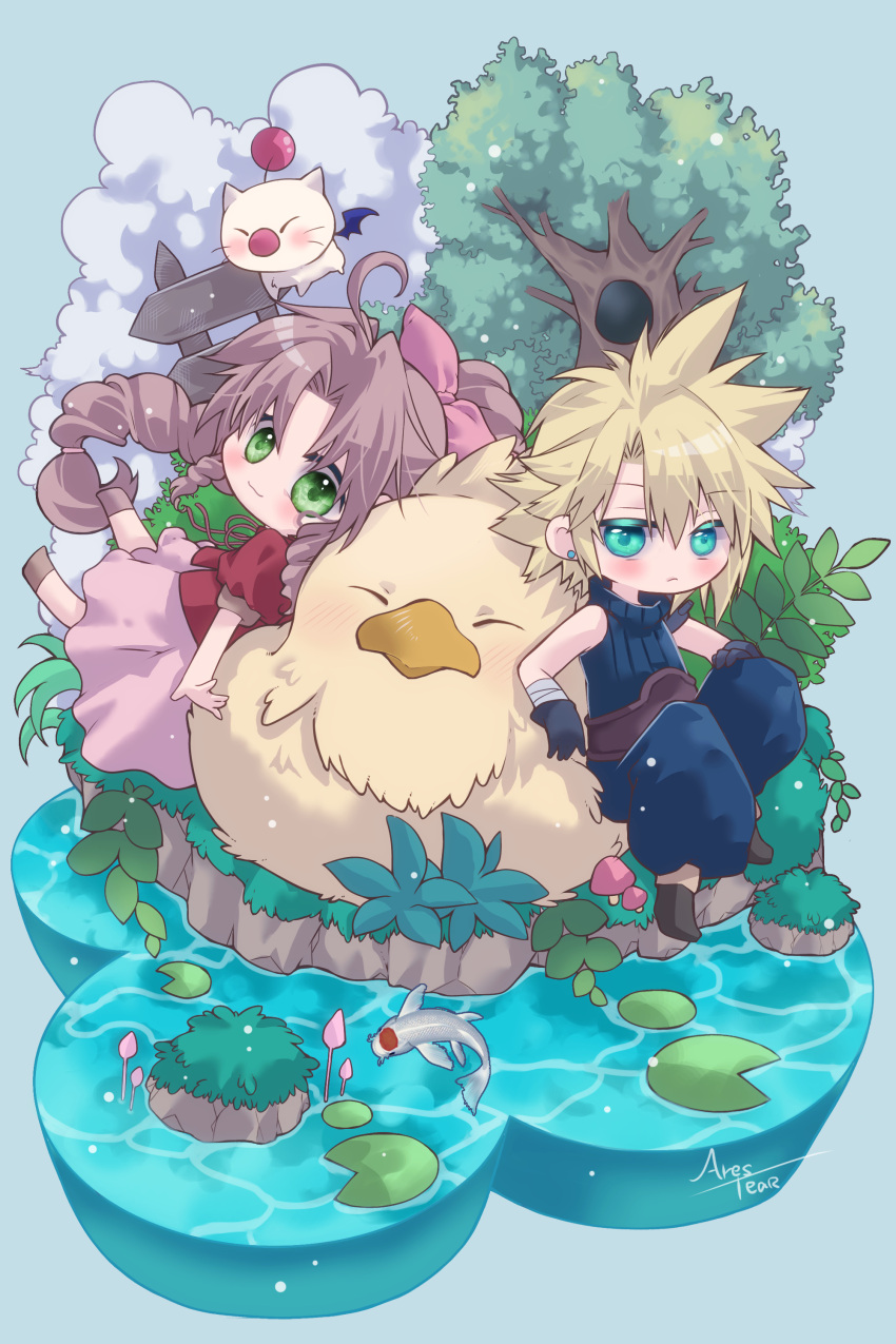 Safebooru - 1boy 1girl :3 absurdres aerith gainsborough ahoge aqua eyes arestear0701 artist name ...