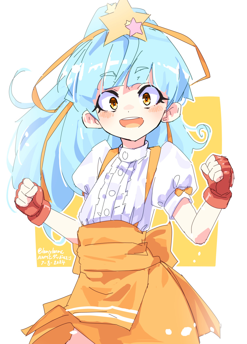 Safebooru - 1girl absurdres alternate costume alternate hairstyle anmc blue hair blush border ...