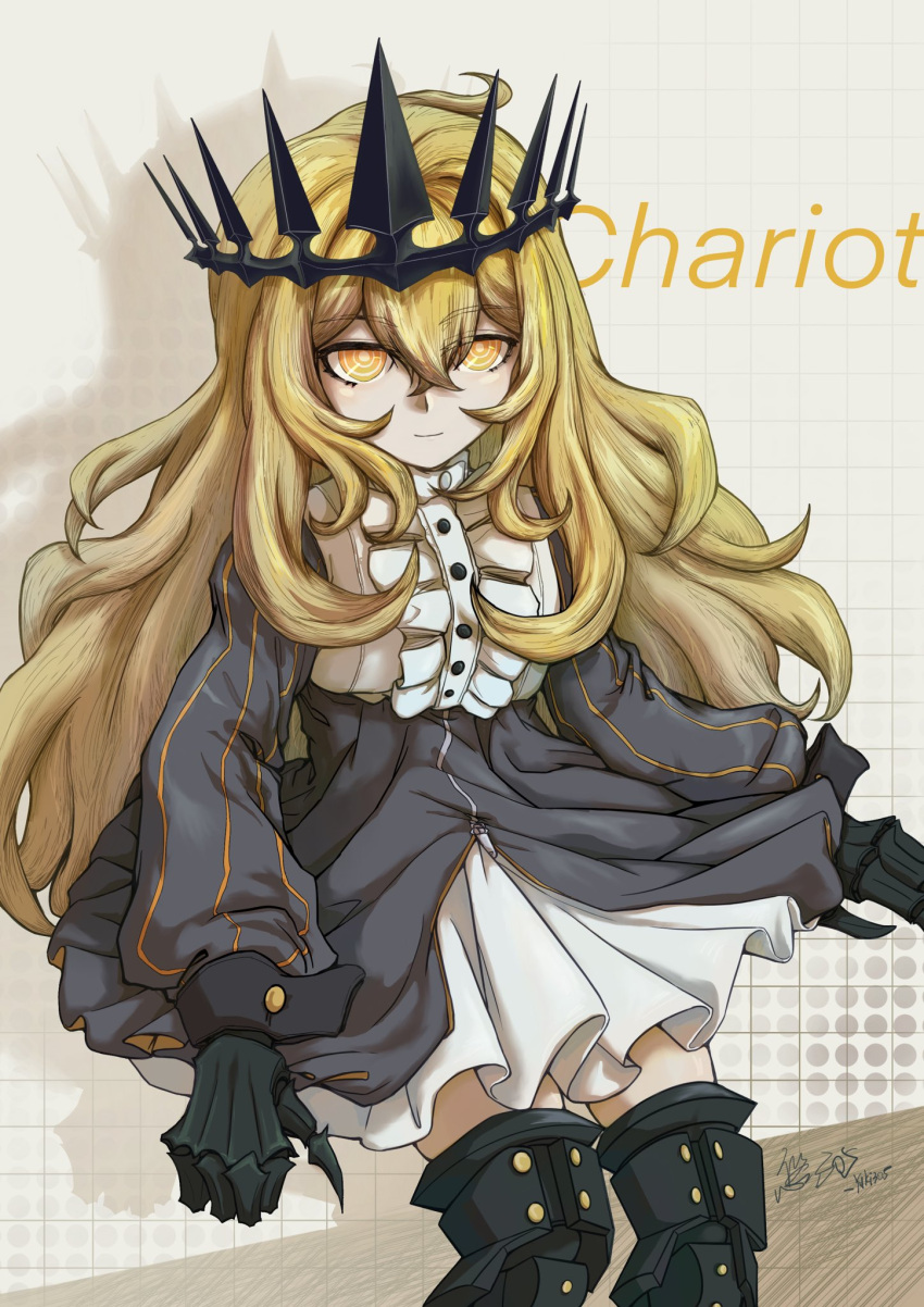 Safebooru - 1girl black dress black rock shooter blonde hair character name chariot (black rock ...
