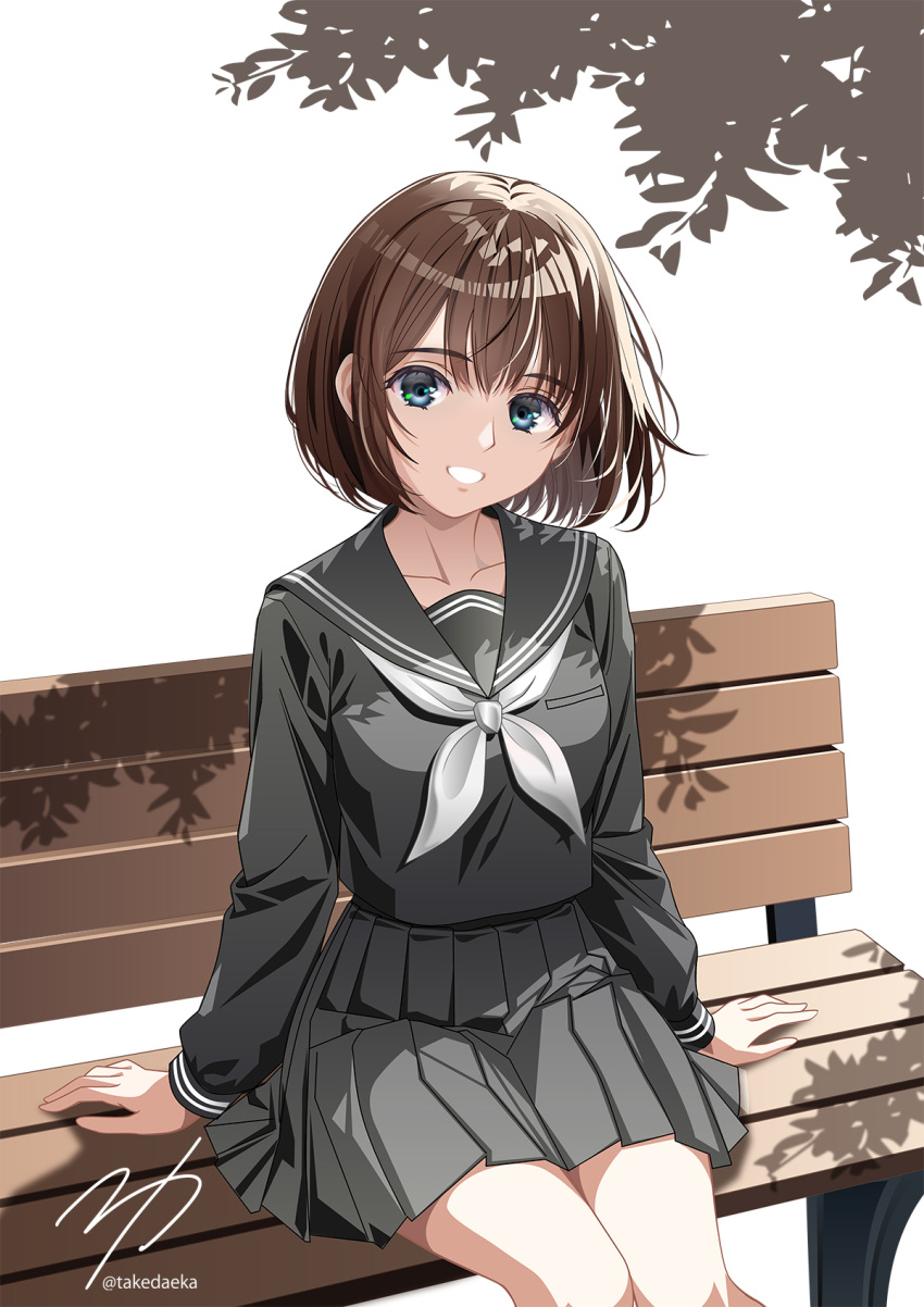 Safebooru 1girl Bench Blue Eyes Brown Eyes Commentary Request Feet 7501