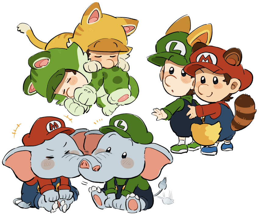 Safebooru - 2boys baby mario blue overalls brown hair cat luigi cat ...