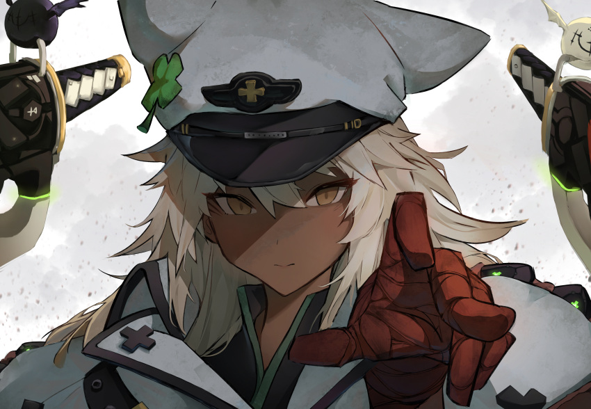 Safebooru - 1girl absurdres bandaged arm bandages cloak clover dark ...