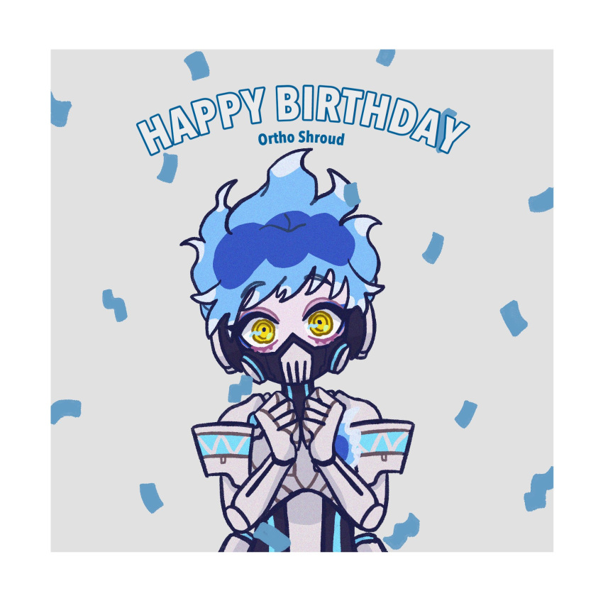 Safebooru - 1boy android blue hair commentary confetti fiery hair grey ...