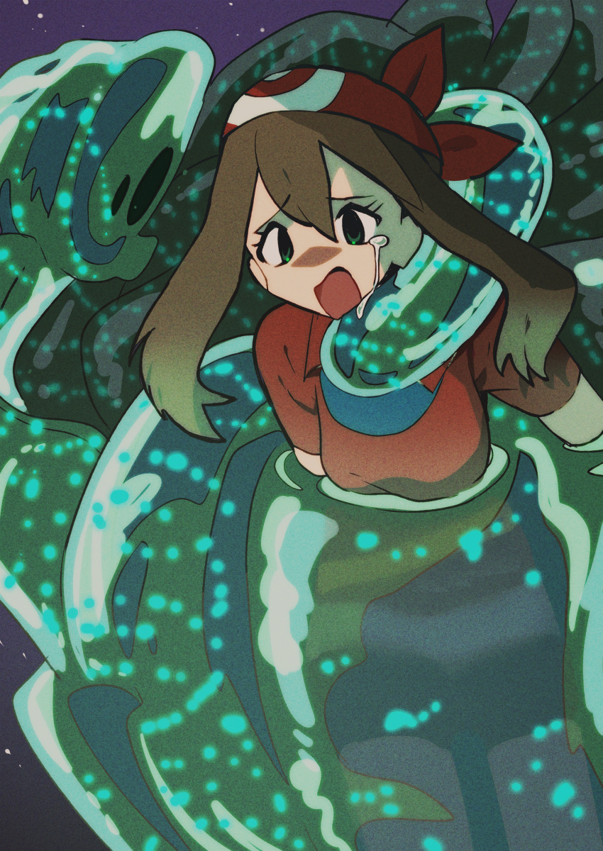 Safebooru - absurdres bandana brown hair crying crying with eyes open green eyes groudon highres ...