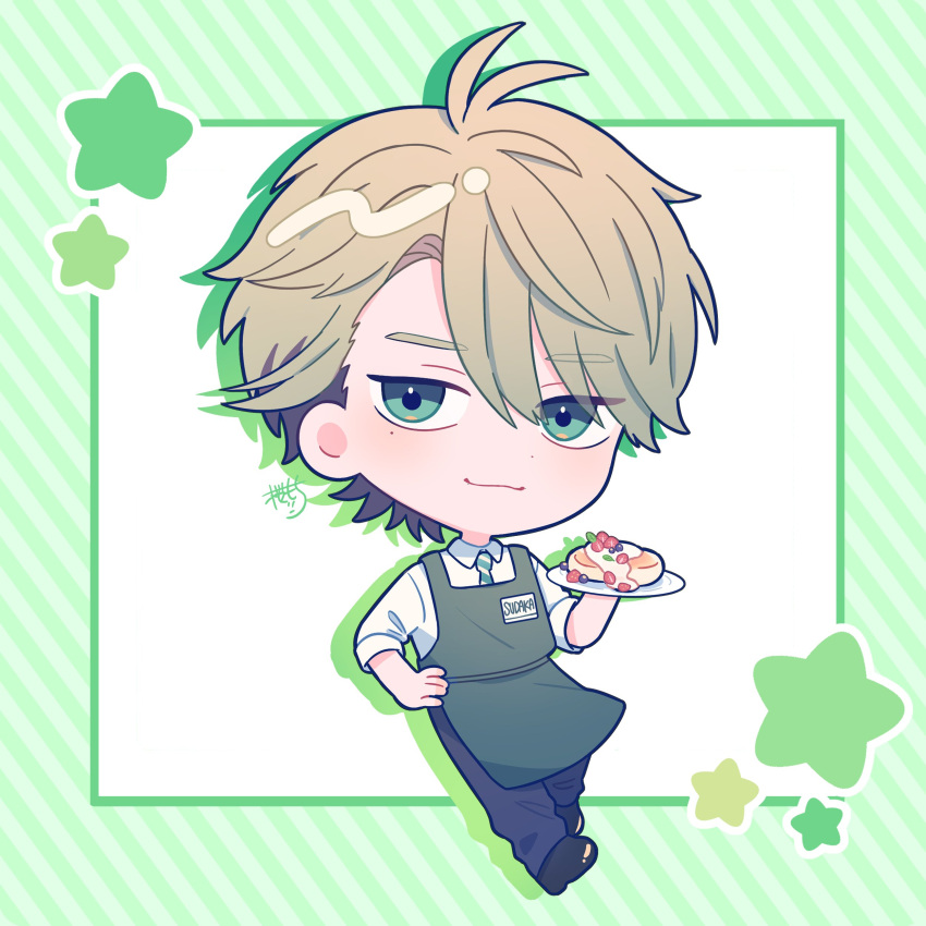 Safebooru - 1boy absurdres ahoge apron black pants blonde hair border ...