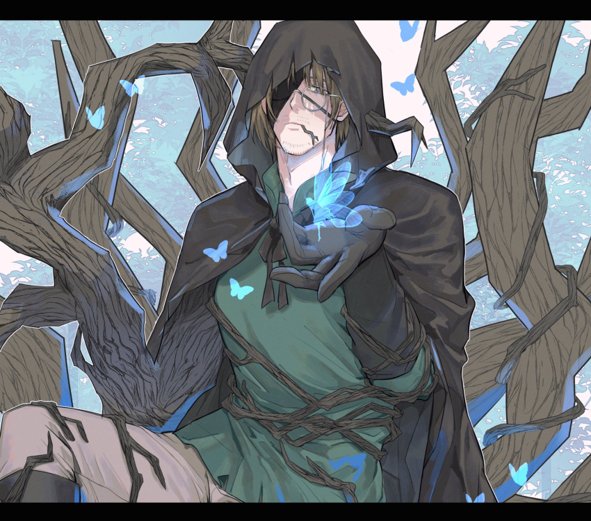 Safebooru - 1boy black cloak brown gloves brown hair cloak closed mouth ...